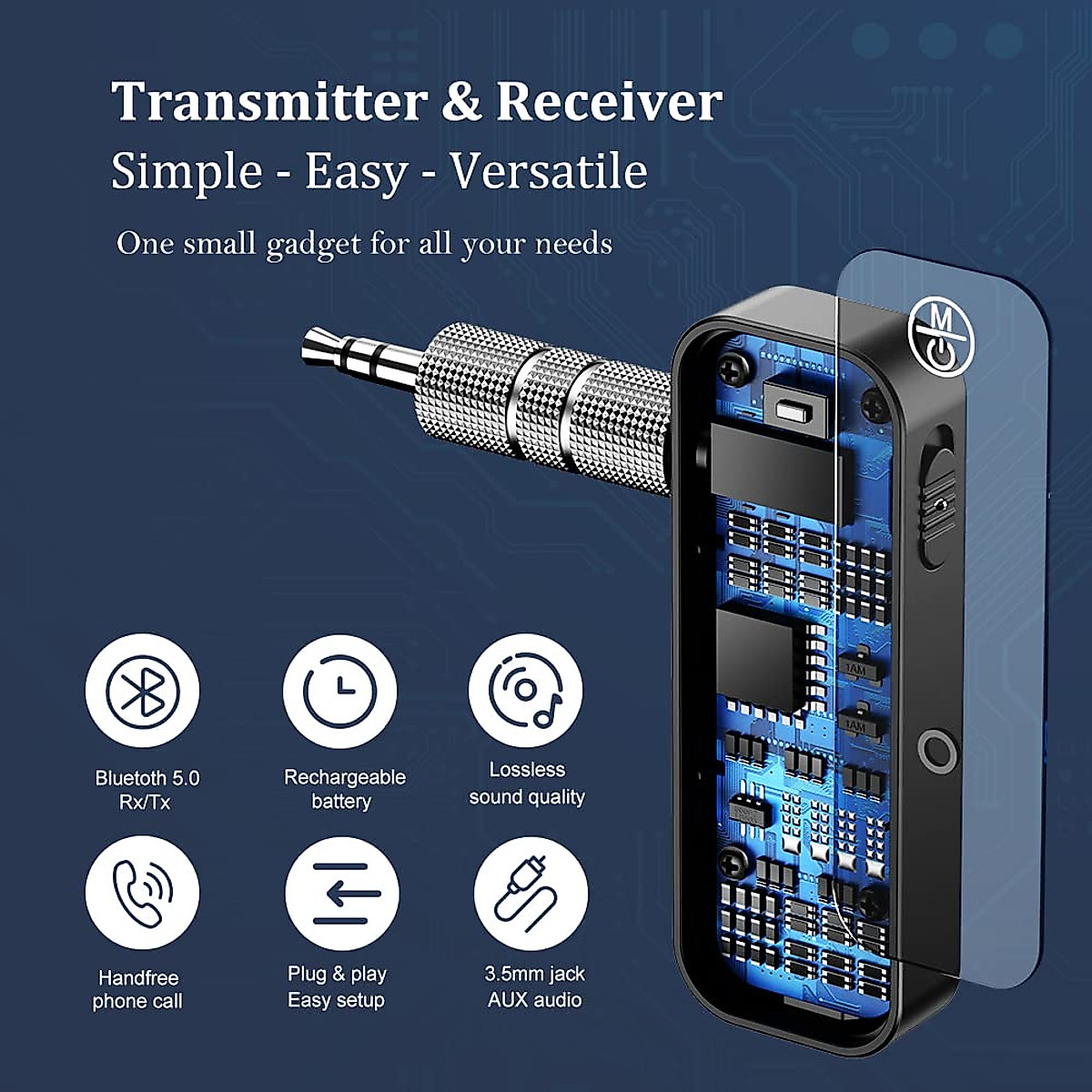 Bluetooth Transmitter Receiver Wireless Adapter: 3.5mm Aux Jack Stereo Audio Input Output - for TV Car Headphone Speakers iPhone PC