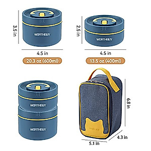 YBOBK HOME Thermal Bento Lunch Box For Food, Portable Keep Warm Lunch Container For Kid Adult To School Work, Stainless Steel Insulated Lunch Box With 2 Separate Microwave Food Containers (Blue 34oz)