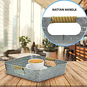 Farmhouse Tray for Coffee Table – Beautiful Galvanized Tray Decor, 12"x12" Galvanized Coffee Table Tray Decor, Galvanized Serving Tray with Handles for Your Home (Set of 2,Galvanized)