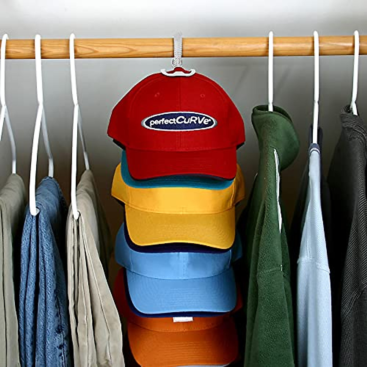Perfect Curve Cap Rack Pro System – Hat Rack for Baseball Caps | Over Door Organizer | Baseball Cap Organizer |Hat Hangers for Closet |Hat Organizer for Wall | 10 Clips Hold up to 30 caps | White