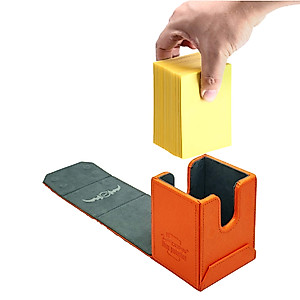 Zoopin Leather Deck Box-Orange for Collectible Cards-MTG,Yugioh,Pokeman,TES Legacy,Munchkins CCG Decks and Also Small Tokens or Dice- Hold 80 Sleeved Cards or 150 Naked Cards …