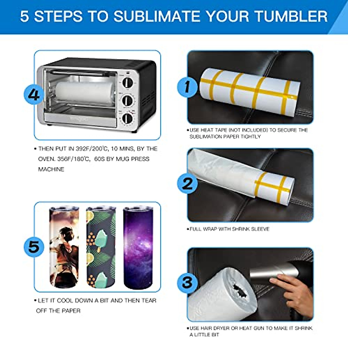 Munskine 4 Pack Sublimation Tumblers 20 Oz Skinny Stainless Steel Double Wall Tumbler Blanks - Sublimation Tumblers with Lid, Straw, Brush & Shrink Wrap -White