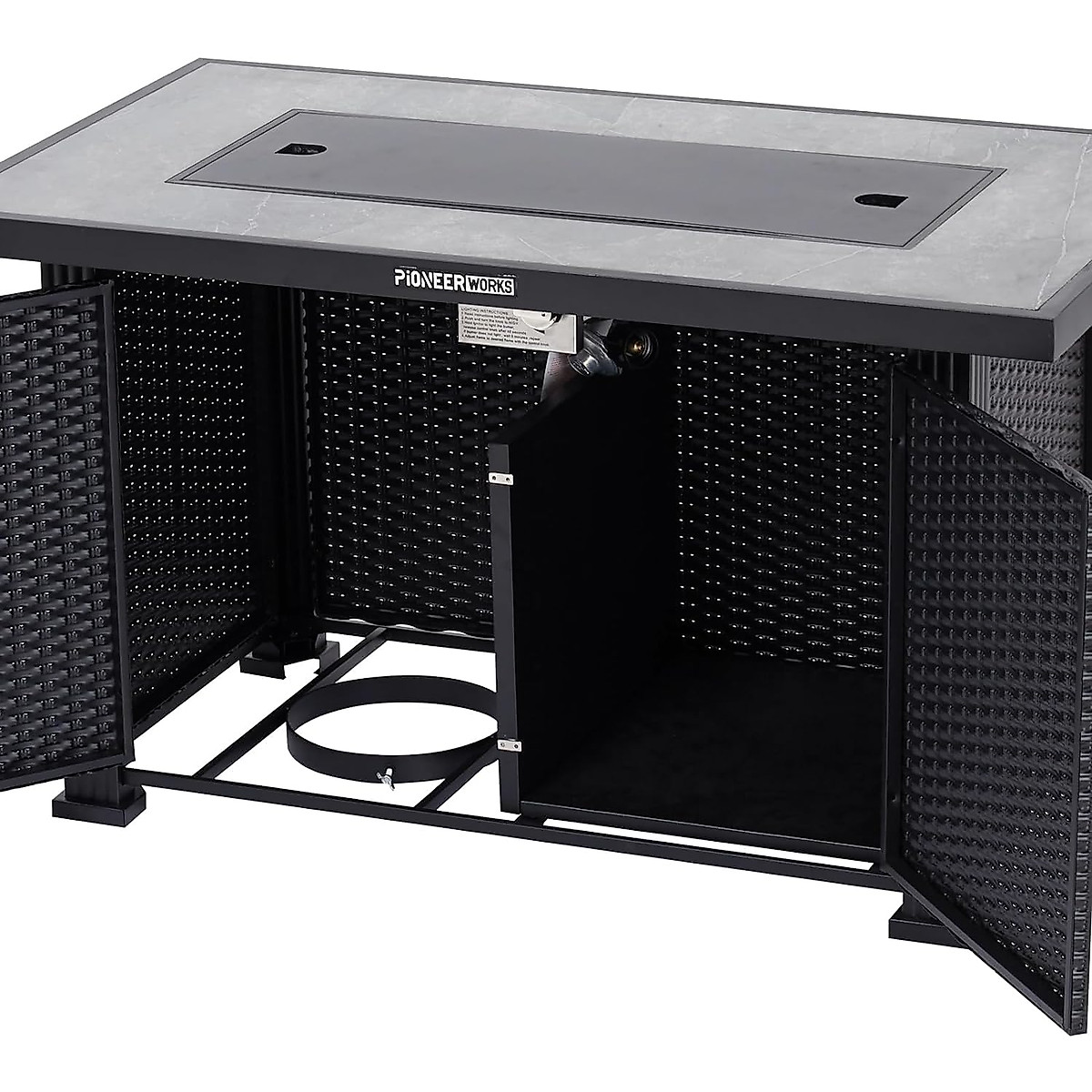 44 Inch Propane Fire Pit Table, PioneerWorks 50000BTU Rectangle Fire Table with Cover & Rain Cover, Sturdy Steel and Iron Fence Surface, CSA Safety Certified, Companion for Your Garden (Double Door)