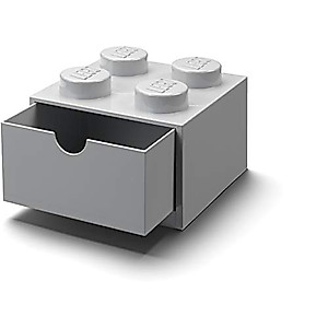 ROOM Copenhagen Lego Storage Brick 4 Desk Drawer, 4-Stud Stackable Tabletop Storage Box, 6.2 x 6.2 x 4.4 in, Stone Grey