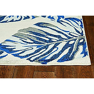 New Home Tropical Palm Leaves 9'10 x 13'2 Area Rug in Grey/Blue