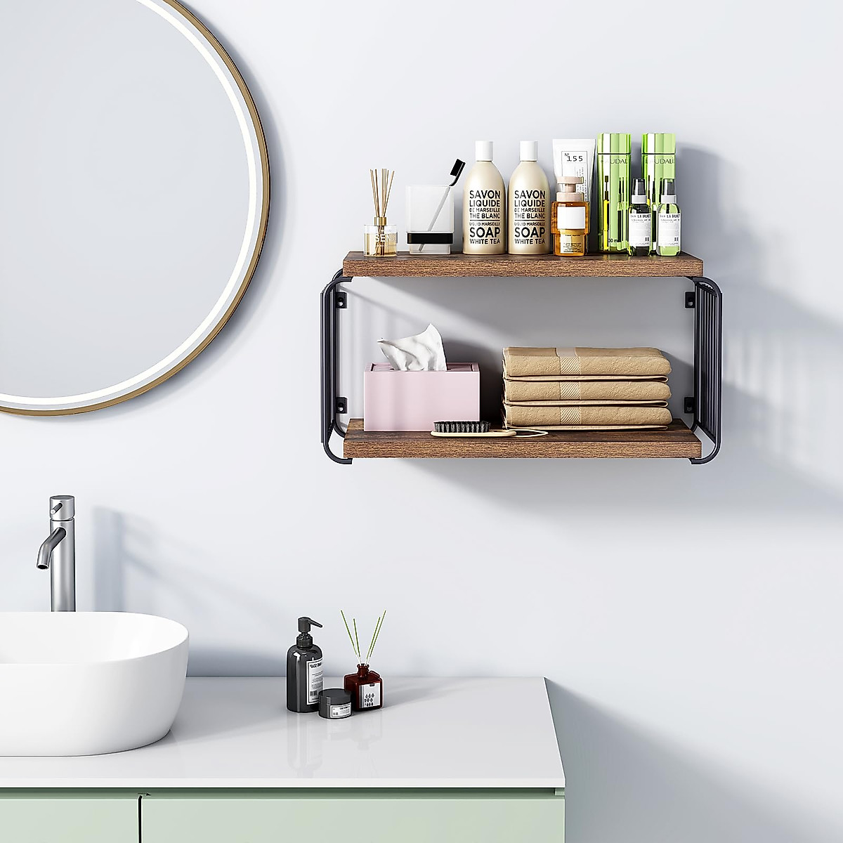 MXCSE Floating Nightstand Shelves – Modern Night Stand for Bedroom, Floating Nightstand, Durable Floating Shelf for Books, Nightstand Bedside Table, Mid Century Wall Shelves Nightstand (2, Brown)