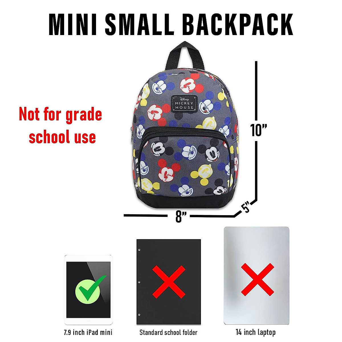 Fast Forward New York Disney Mickey Mouse Preschool Backpack for Kids, Toddlers ~ 5 Pc School Supplies Bundle with Canvas 10 inch Mini Backpack, 300 Stickers, Pens, and More