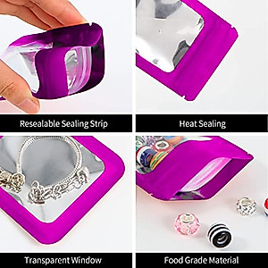 YHJZ 100 Pcs Resealable Mylar Bags, Smell Proof Bags for Packaging, Ziploc Pouch Bags for Food Storage Jewelry Electronics Storage (4x6, Purple)…