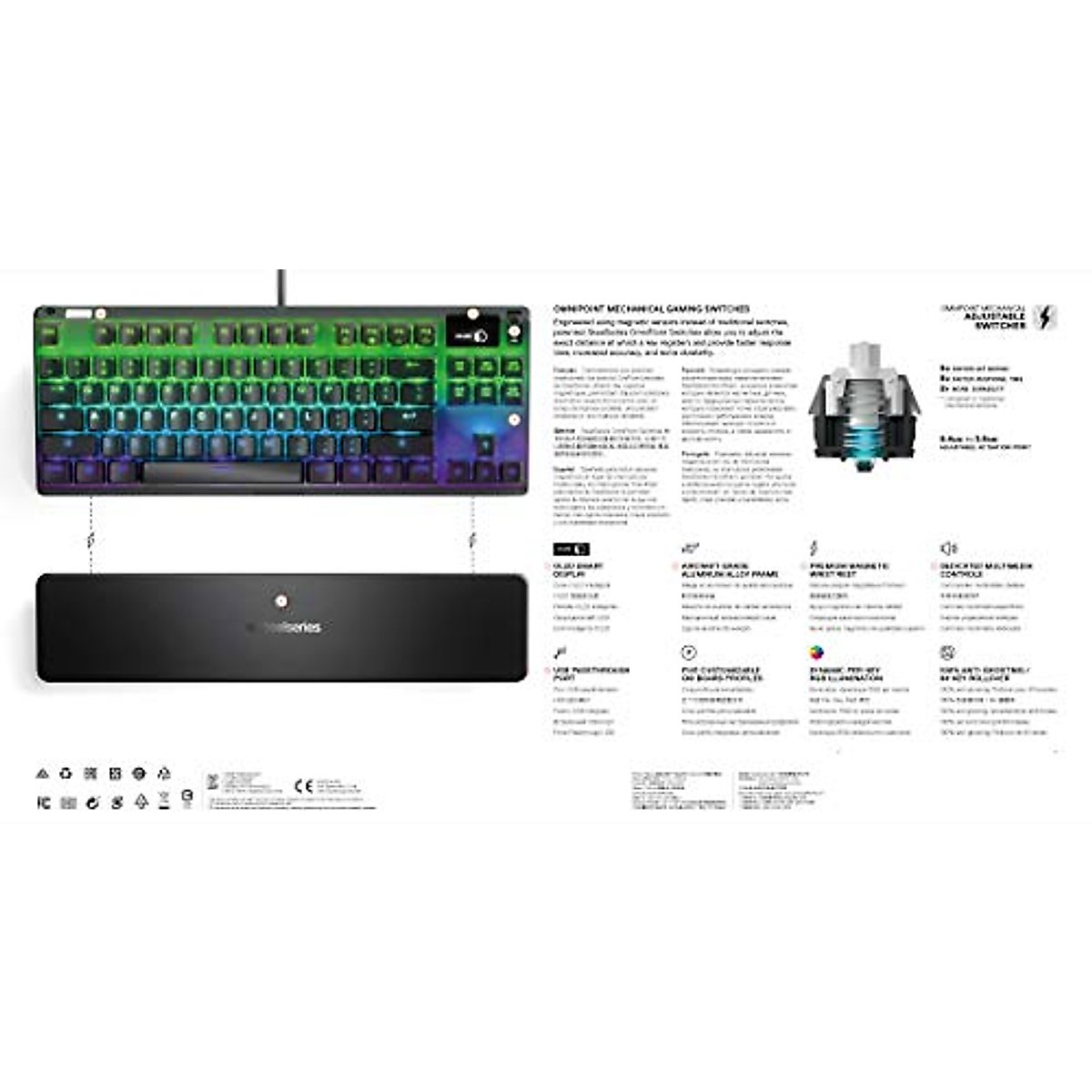 SteelSeries Apex Pro TKL HyperMagnetic Gaming Keyboard - Adjustable Actuation - Esport TKL Format - OLED Display - RGB - PBT Keys - USB-A - Nordic QWERTY