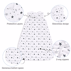 david's kids 100% Cotton Baby Sleep Sack 6-12 Months, Soft Baby Wearable Blankets with 2-Way Zipper, 2 Pack Comfy Sleeping Bags for Infant Newborn Boys Girls Neutral, Medium Size, Stars & Arrows