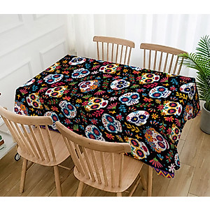 Hafangry Dia DE Los Muertos Tablecloth Day of The Dead Sugar Skull Decor Mexican Fiesta Halloween Themed Party Decoration Kitchen Dining Room Table Cloth (60" x 84")