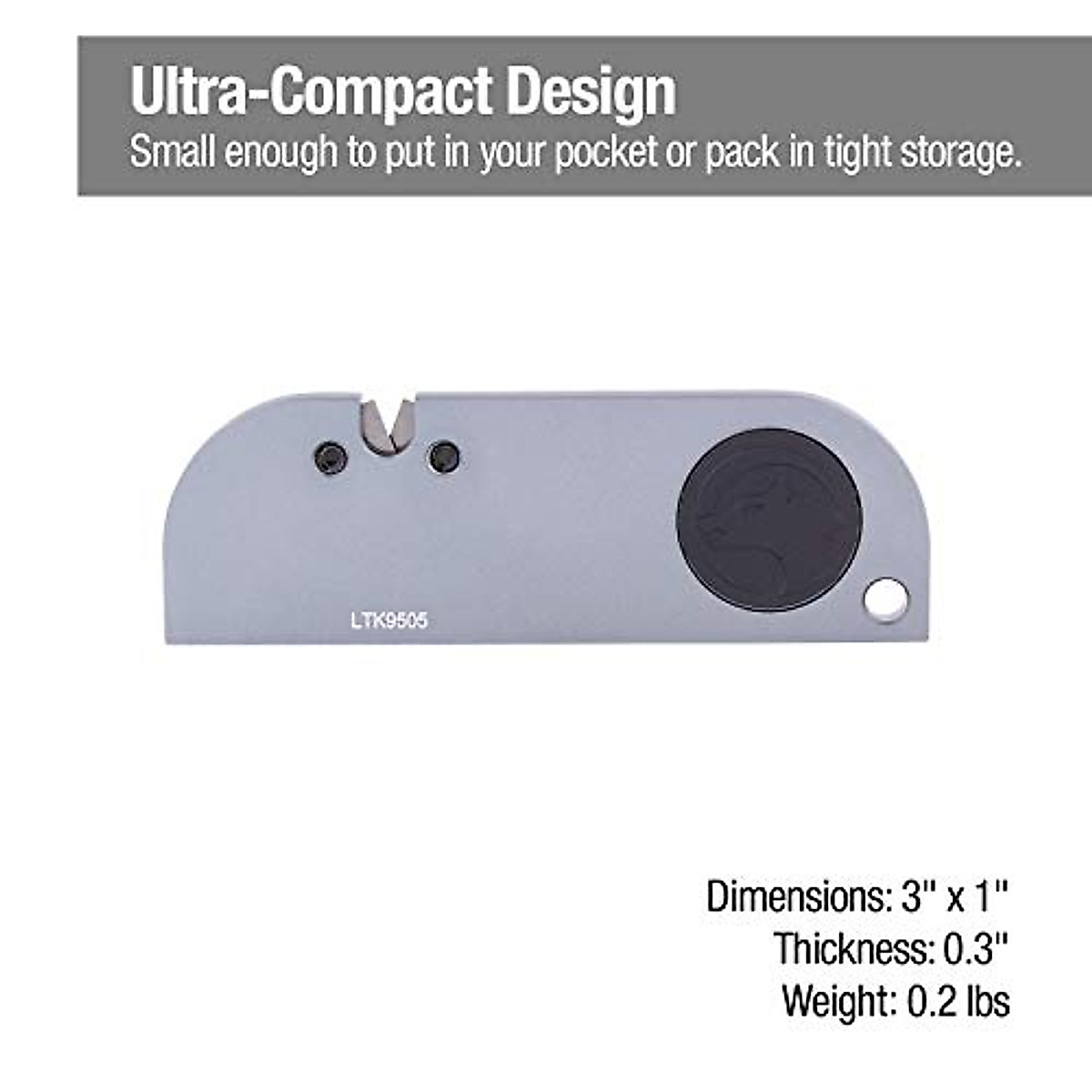 Luna Tech, LTK9505, Finger Carbide Knife Sharpener, Aluminum Plate, TPR Grooves, Laser Markings, Compact, Tether Hole