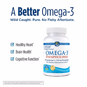 Nordic Naturals Omega-3 Phospholipids, Unflavored - 60 Soft Gels - 500 mg Omega-3 & 350 mg Phospholipids - Heart & Brain Health - Small, Easy-to-Swallow Soft Gels - Non-GMO - 30 Servings