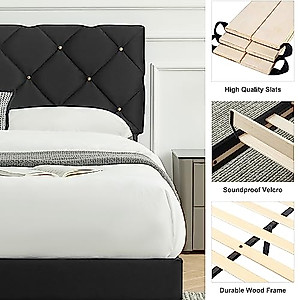 AsKmore Full Size Bed Frame,Velvet Upholstered Platform with Headboard and Strong Wooden Slats,Non-Slip and Noise-Free,No Box Spring Needed, Easy Assembly,Black