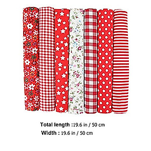 BESTOYARD 7pcs Red Cotton Fabric Bundles Quilting Fabric Quilting Sewing Fabric Pre Cut Quilting Cotton Crafts Textile Square Fabric Different Patterns for DIY Sewing 50cm