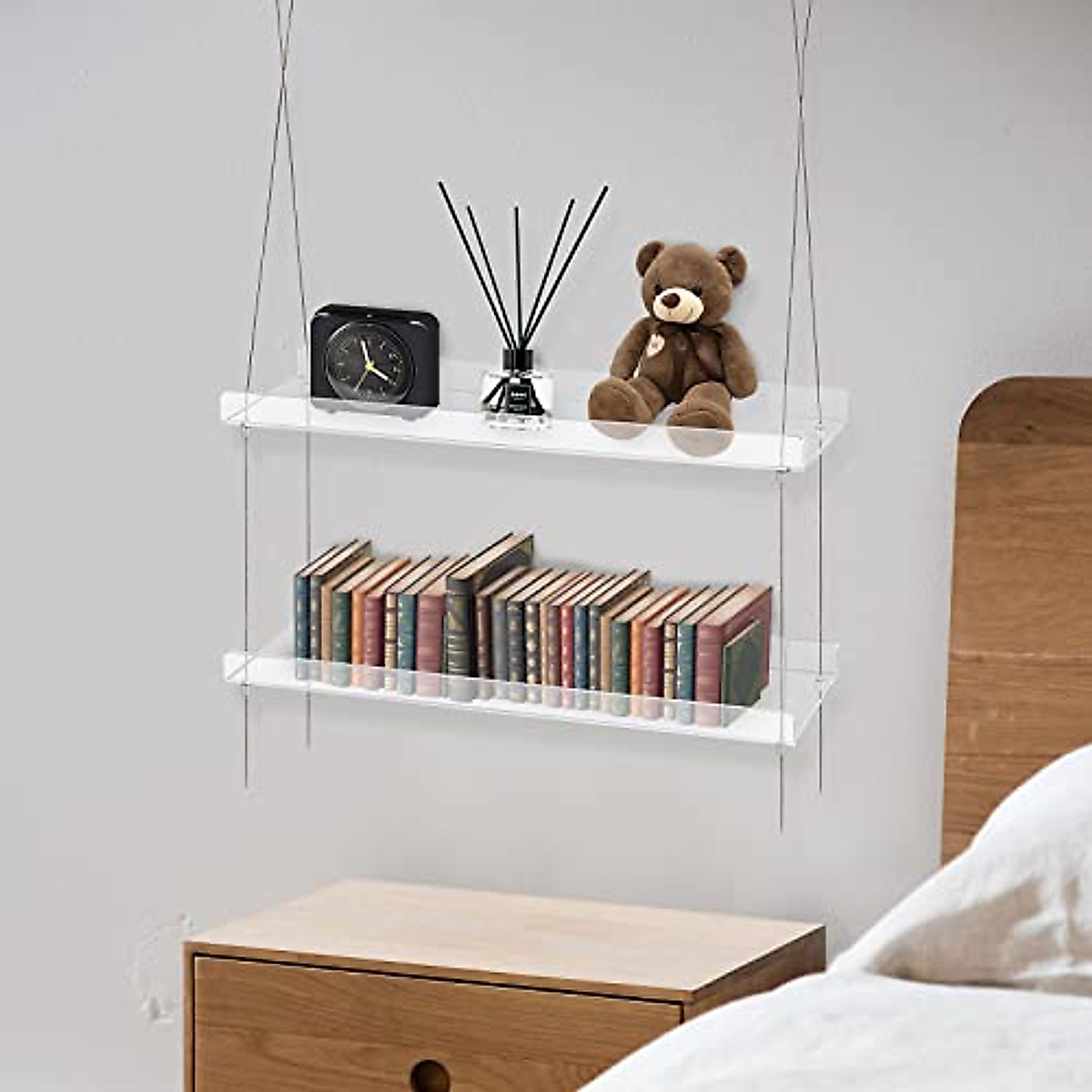 Sumerflos Acrylic Hanging Floating Shelves, 2Tier Clear Indoor Wall Window Storage Rack, Height Adjustable Display Floating Shelves for Home, Kitchen, Bedroom, Bathroom