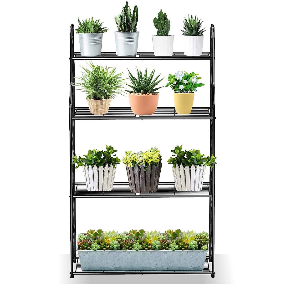 Kufutee 4 Tier Plant Stand Rack Indoor Outdoor Multiple Holder Shelf,Black