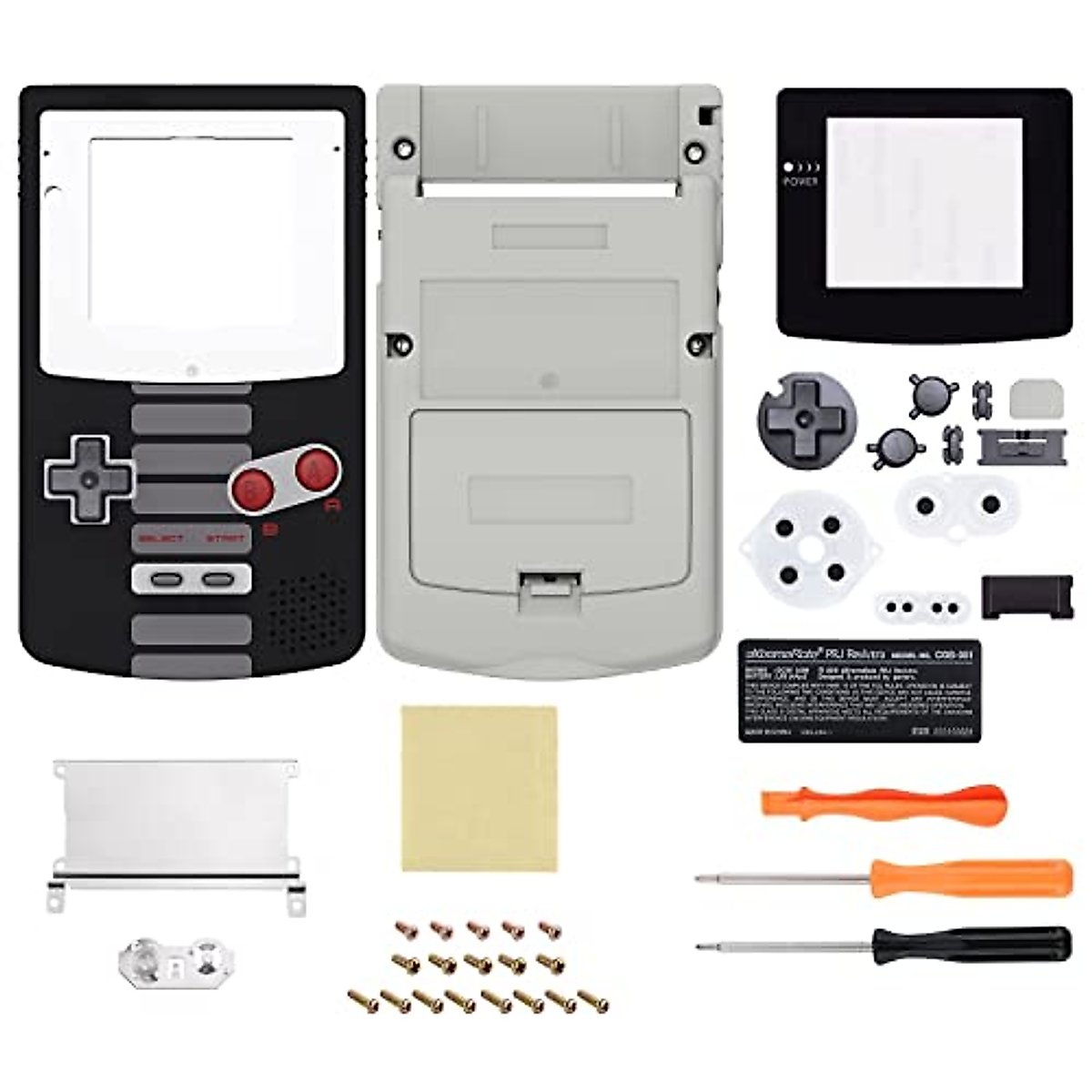 IPS Ready Upgraded eXtremeRate Classics NES Style Replacement Shell Full Housing & Black Screen Lens for Gameboy Color – Fit for GBC OSD IPS & Regular IPS & Standard LCD – Console & IPS Screen Without