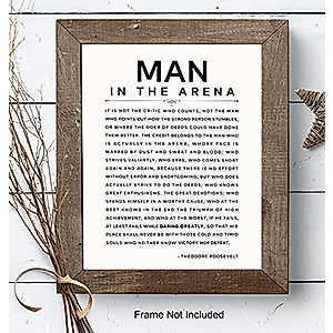 LARGE 11X14 - Man in the Arena - Inspirational Quotes - Teddy Roosevelt Poster - Motivational Gifts for Men, Boys, Teens, Entrepreneur - Office, Living Room, Bedroom Wall Art Decor - Daring Greatly