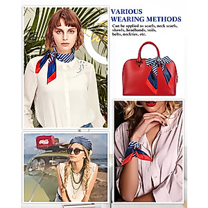 SATINIOR 4 Pcs Sailor Scarf Satin Flight Attendant Scarf 23.6 Inches Square Neck Scarf for Women Silk Feeling Hair Wraps