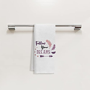 Follow Your Dreams Inspirational Quotes Kitchen Towels Dish Towels Hand Towels,Pink Arrow Feathers Pattern Girls Towels and Washcloths,Gifts for Teens Girls Sisters