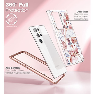 SURITCH for Samsung Galaxy S23 Ultra Case, [Built-in Screen Protector] [Dual-Layer Protection ] Full Protection Shockproof Rugged Bumper Phone Cover for Samsung S23 Ultra 6.8 Inch - Rose Marble