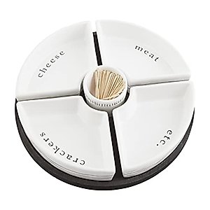 Mud Pie Six Piece Serving Paulownia Tray, Black/White, 3 1/2" x 13" Dia
