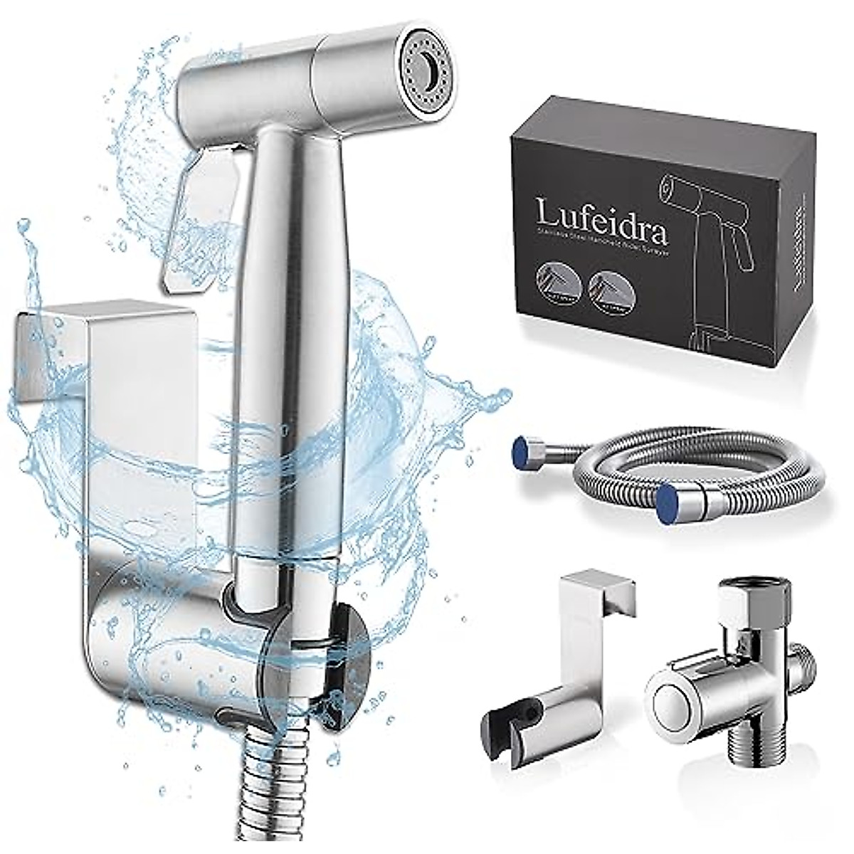 Handheld Bidet Sprayer for Toilet-Adjustable Water Pressure Jet Sprayer for Feminine Wash, LUFEIDRA Stainless Steel Bidets for Existing Toilets Muslim Shower Cloth Diaper Sprayer Bidet Attachment