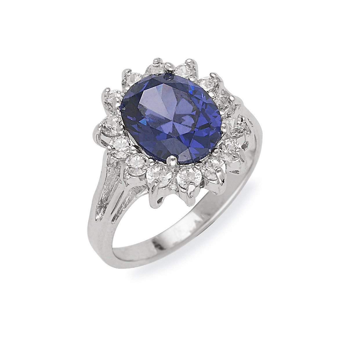Sterling Silver Oval Created Tanzanite Princess Diana/Kate Middleton Ring (Size 6)