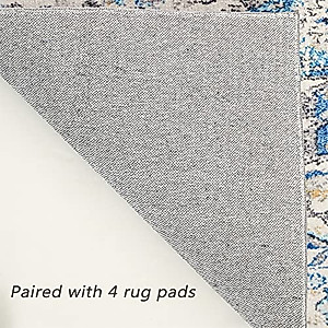 RoomTalks Blue Ultra Thin Vintage Distressed Persian Around Area Rug 5ft Non-Slip Circle Rugs for Bedroom Living Room Dining Room Table Office Flatweave Stain Resistant Machine Washable