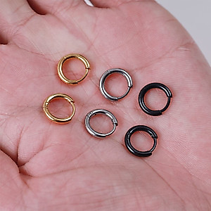 Hypoallergenic Small Hoop Earrings for Women Men Huggie Tiny Hoop Earrings Sets for Cartilage Tragus Titanium Surgical Steel Gold Silver Black Color 20G 9mm Inside Diameter