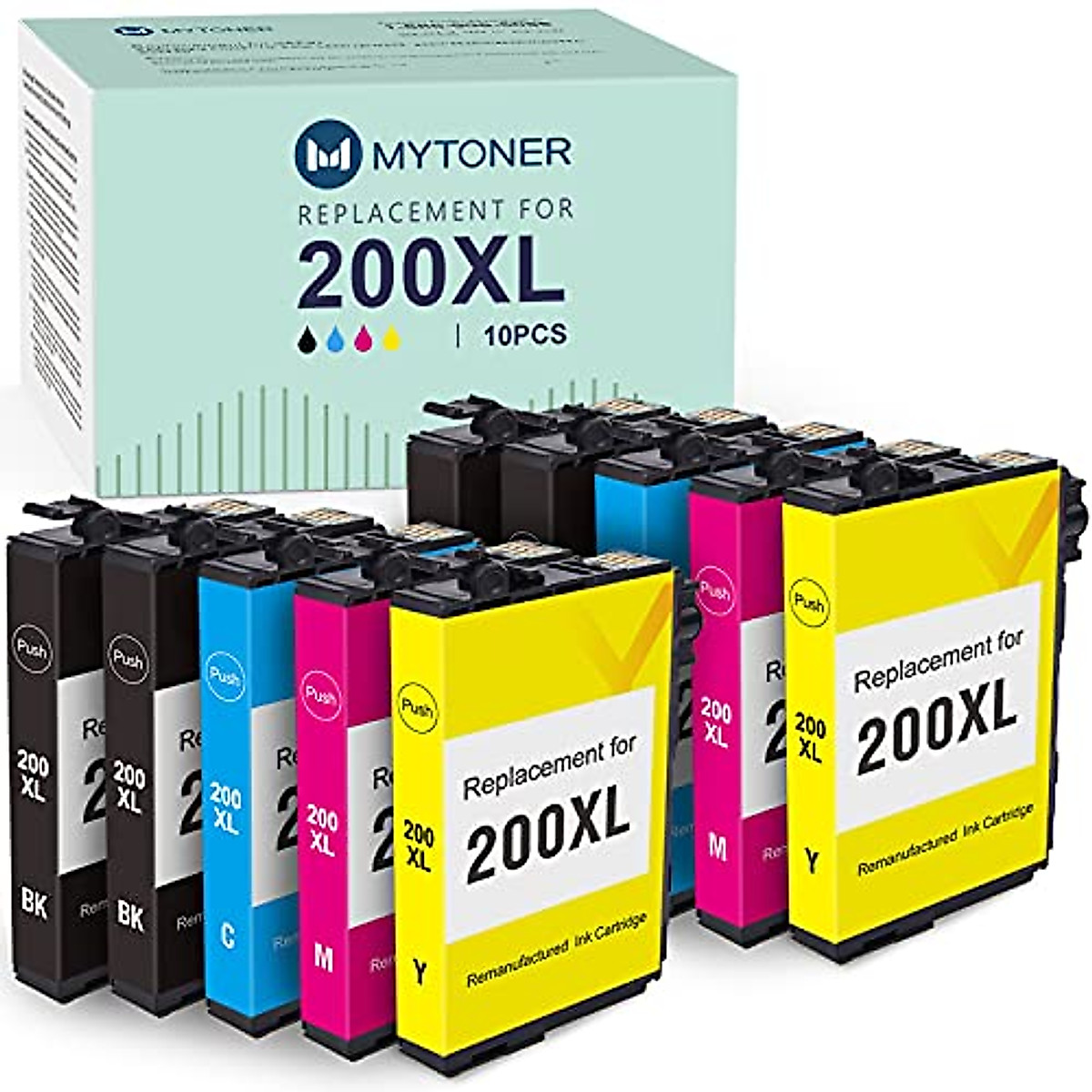MYTONER Remanufactured Ink Cartridge Replacement for Epson 200XL 200 XL T200XL ink for XP-200 XP-300 XP-310 XP-400 XP-410 WF-2520 WF-2530 WF-2540 printer(4 Black, 2 Cyan, 2 Magenta, 2 Yellow, 10-Pack)