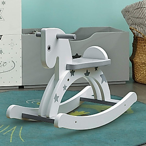 labebe - Wooden Rocking Horse, Baby Wood Ride On Toys for 1-3 Year Old, Grey Rocker Toy for Kid, Toddler Ride Animal Indoor/Outdoor, Boy&Girl Rocking Animal, Infant Ride Toy, Christmas/Birthday Gift