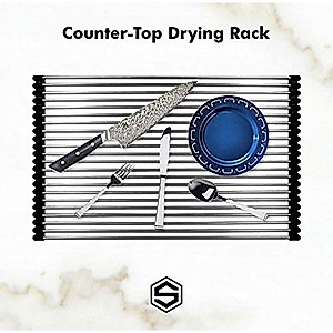 Strictly Sinks Stainless Steel Dish Drying Rack – Gold 21 X 13 Inches Roll Up Dish Drying Rack – Multipurpose Foldable Over The Sink Kitchen Drainer, Countertop Cooling Rack