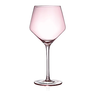 ANNIE LAURIE Pink Colored Wine Glass - Set of 2 - Large 22 oz Stemmed Glassware - Hand-Blown Crystal Glasses, White & Red Wine, Water, Cocktail - Bachelorette, Party, Celebration, Birthday