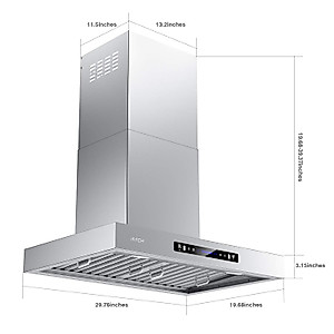 IKTCH 30"Wall Mount Range Hood, 900 CFM Ducted Range Hood with 4 Speed Fan, Durable Stainless Steel Range Hood 30 inch with Gesture Sensing & Touch Control IKP01-30