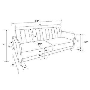 DHP Ivana Tufted Futon, Blue Velvet