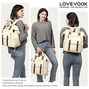 LOVEVOOK Laptop Backpack for Women Work Travel Commuter Backpack Business Computer Bag Teacher Doctor Nurse Bags College Backpack Purse, 15.6 Inch, Beige-Brown-Brown