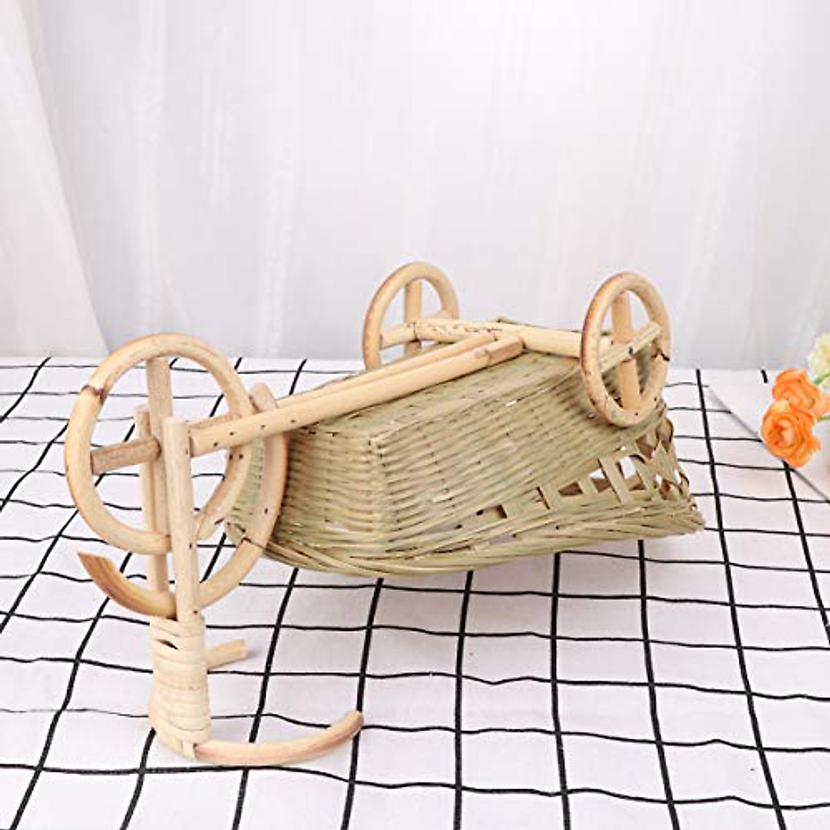 Cabilock Woven Fruit Basket Bamboo Bread Basket Container Bowl Candy Basket Serving Basket Flower Basket Appetizer Tray Storage Basket Tricycle Design for Fruit Snack Nuts Chip