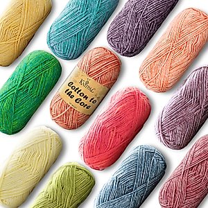 KnitPal Cotton to The Core, DK Hand Knitting and Crocheting Cotton Heather Yarn Assorted Colors Pack, Washcloth -Blankets, (Free Patterns), 12 colors/skeins (1704 yards/600 Grams) DK #3 (Rainbow Pack)