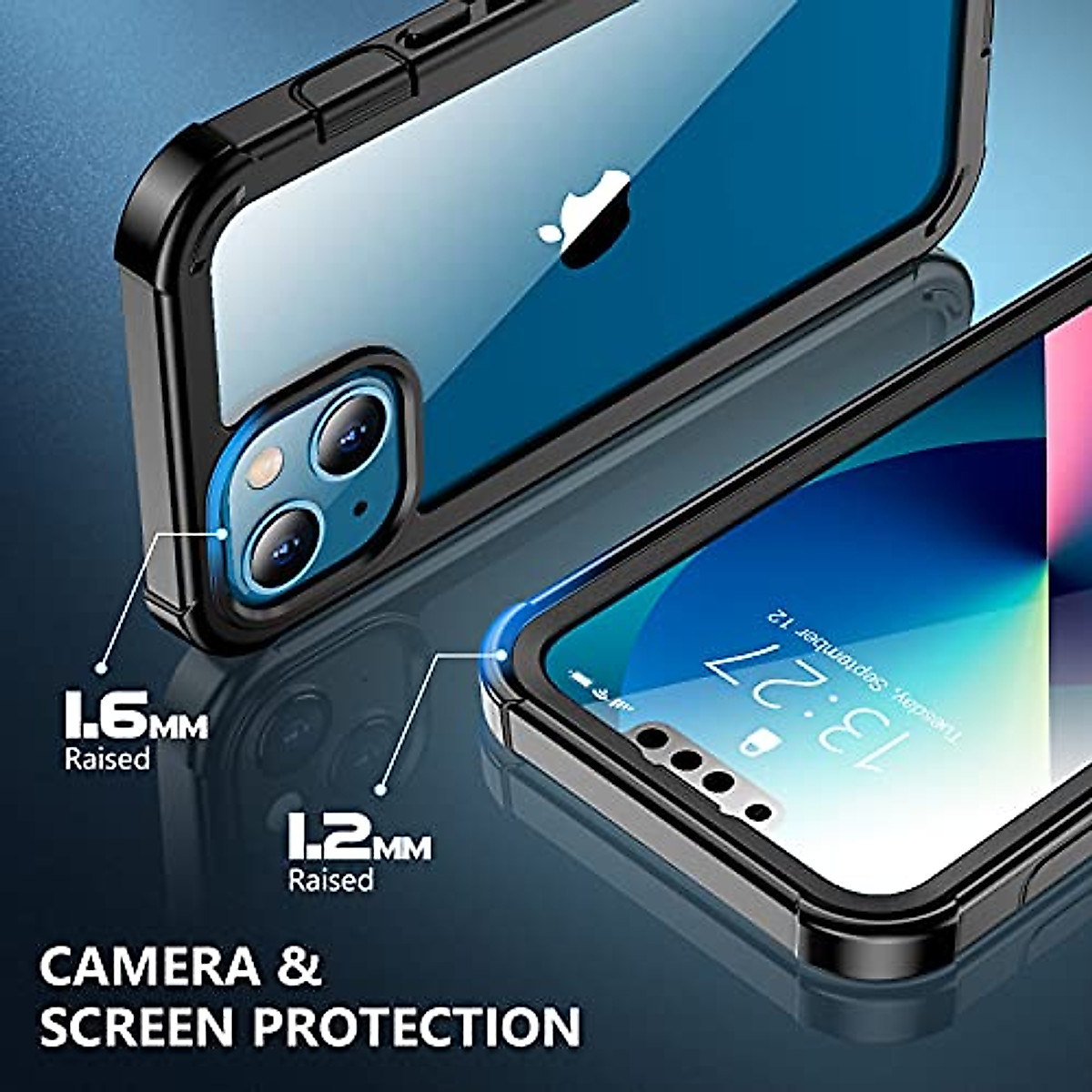 Red2Fire for iPhone 13 Case, [360 Full Body] [Heavy Duty Protection] with Built-in Screen Protector Tough Rugged 12 FT Dropproof Shockproof Dust-Proof Bumper Case for iPhone 13 6.1 inch Black