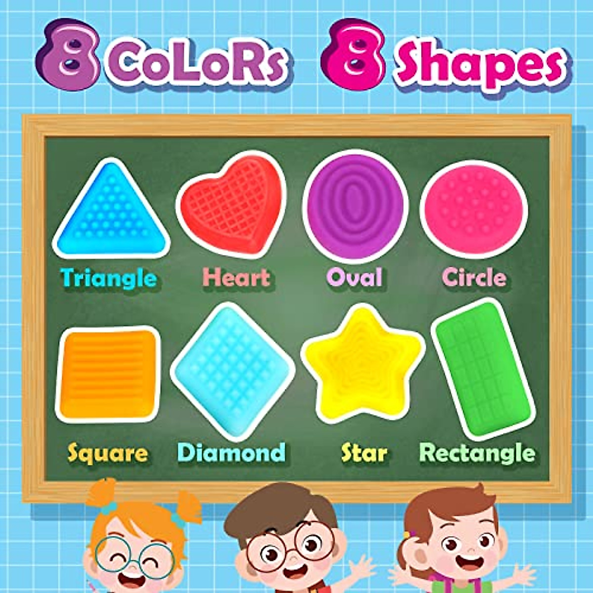 Shape Learning Sensory Toys for Toddlers - Textured Sensory Toys for Autistic Children, Pull and Stretch Tactile Toy, Calming Autism Toys for Boys and Girls Preschool Kids (8Pack)