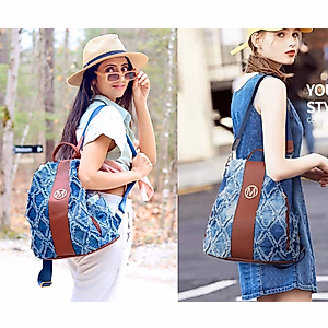 MKP Women Fashion Backpack Purse Jean Denim Handbag Anti-Theft Rucksack Travel College Shoulder Bag with Wristlet