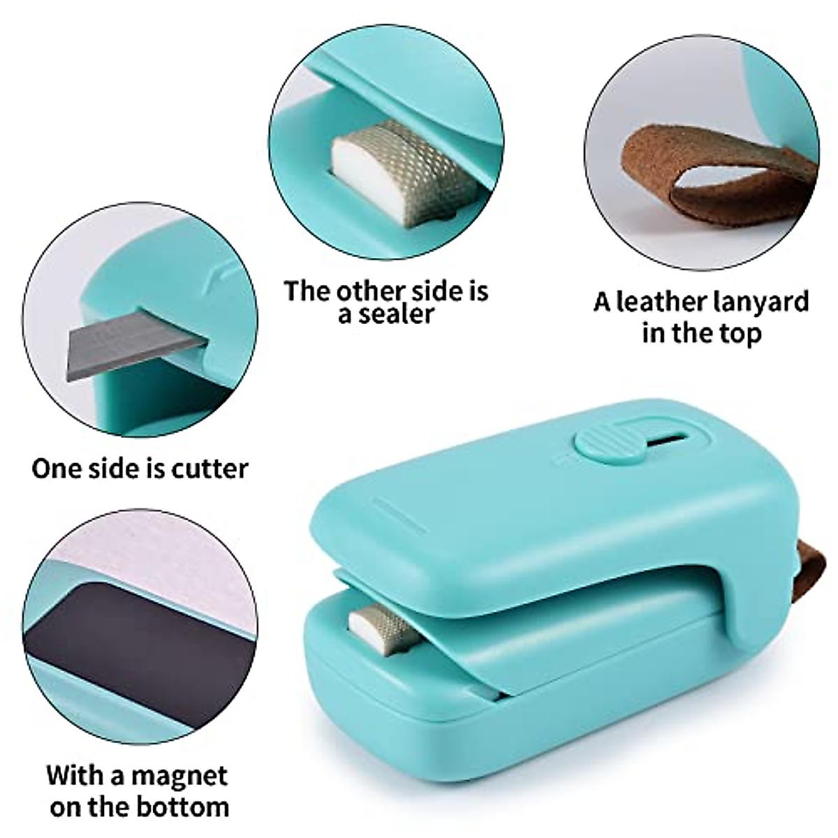 2 Pack Mini Bag Sealers, Handheld Heat Vacuum, 2 in 1 Sealer & Cutter with Lanyard, Portable Resealer Machine for Plastic Bags Food Snacks Storage (4 x AA Batteries & 2 Testing Bags Included, Green)