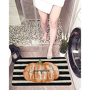 Stripes Pumpkins Bath Mat for Tub,Non Slip Bathroom Floor Runner Rug Quick Dry & Absorbent Diatomaceous Earth Kitchen Room Shower Sink Washable Doormat,Thanksgiving Fall Black White Geometry 16"x24"