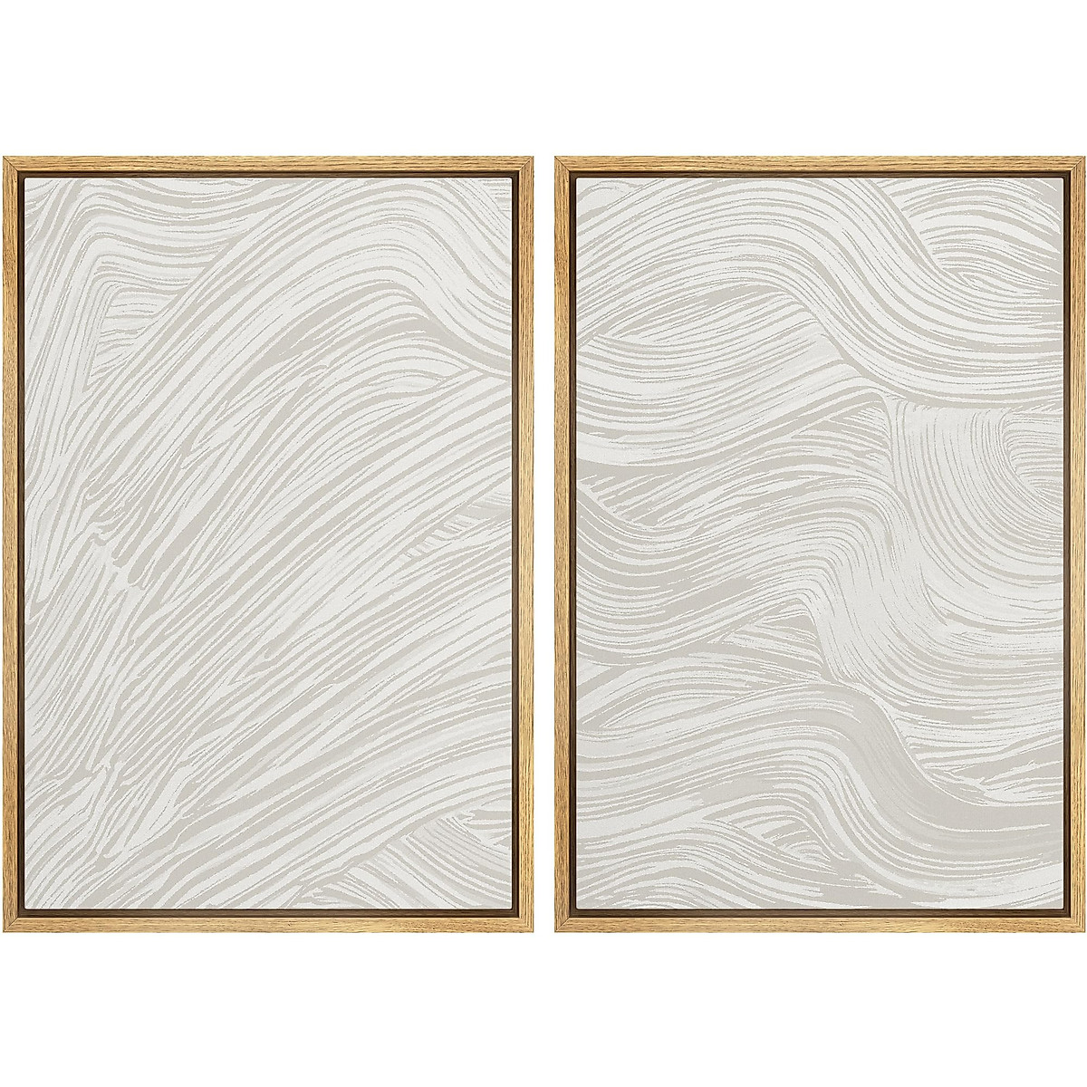 Ashbrook Framed Canvas Print Wall Art Set White Gray Paint Stroke Waves Abstract Shapes Illustrations Modern Art Minimal Decorative Chic for Living Room, Bedroom, Office - 16"x24"x2 NATURAL