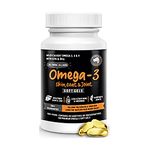 100% Pure Omega 3 Fish Oil Soft Gels for Dogs - Organic Skin, Coat & Joint Supplement - Boost Joint Health, Anti-Shedding & Itch Relief - Ideal for Medium to Large Dogs