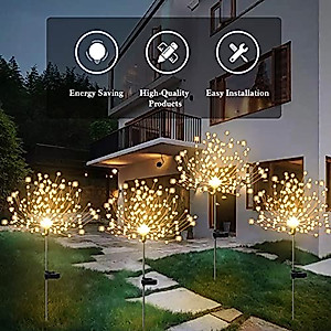 Havelock Outdoor Solar Garden Lights 2 Pack, 120 LED Solar Firework Light 8 Lighting Modes Decorative Stake Landscape Light Waterproof Copper Wire Light for Garden Pathway Party Decor(Warm White)
