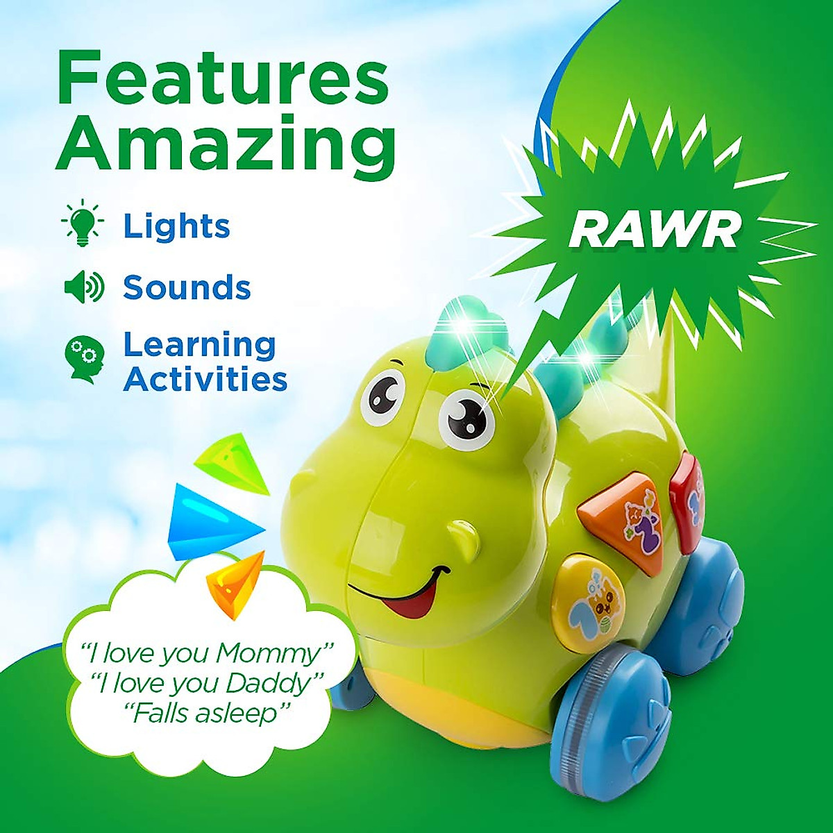 WolVolk Talking Dinosaur Toy with Lights and Sounds for Kids - Teaching, Learning, Activity, Walking & Fun Action