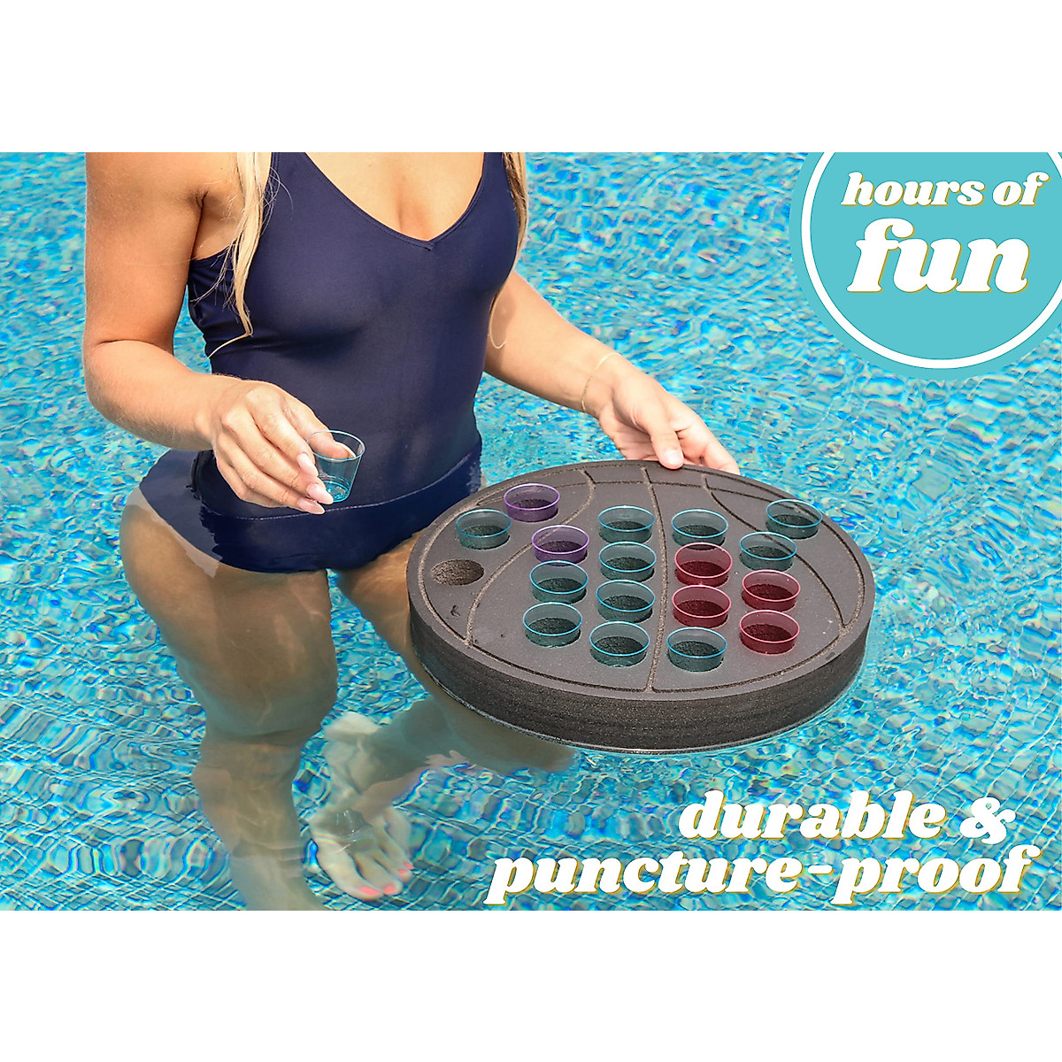 Polar Whale Basketball Shaped Shot Glass Holder Floating Tray Table for Pool Beach Spa Hot Tub Club Party Float Indoor Outdoor Durable Foam Serving Rack 14 Inches Wide Holds 18 Shots